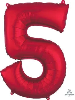 Red 5, Giant Number Shaped 86cm 34" Foil Balloon– Balloon Supply