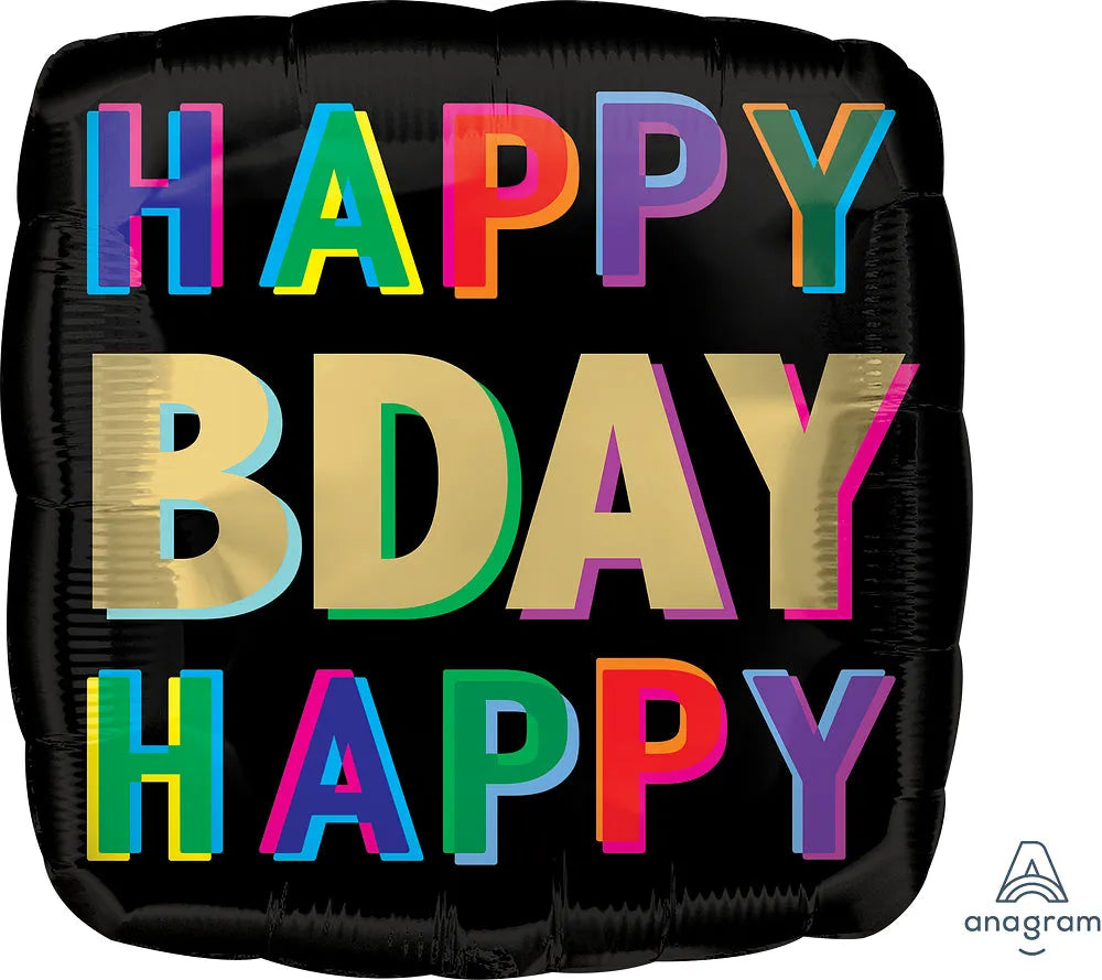 Square Happy Bday Offset Letters ,45cm 18 Inch Standard Foil Balloon ...