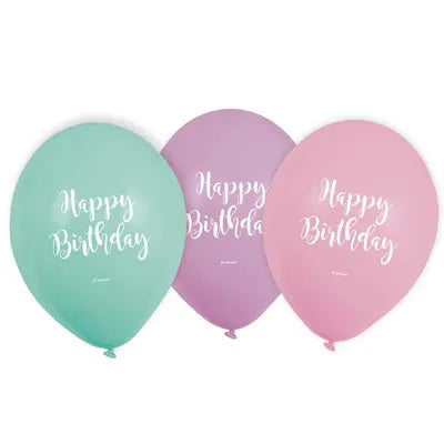HBD Pastel 9 Inch Latex Balloons 6 Pack– Balloon Supply