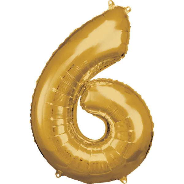 Giant Super Shaped Number Balloon, Gold 6– Balloon Supply