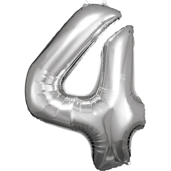 Giant Super Shaped Number Balloon, Silver 4– Balloon Supply