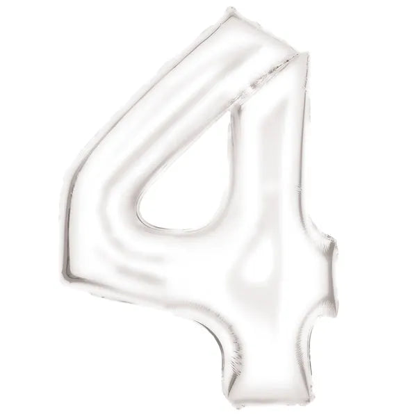 Giant Super Shaped Number Balloon, Silk White 4 – Balloon Supply