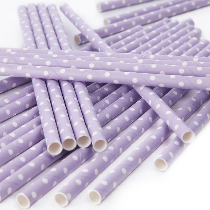 Paper Straws Polka Dot Lilac 25– Balloon Supply