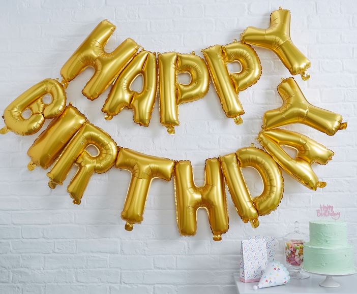 HBD Balloon Bunting - Gold– Balloon Supply