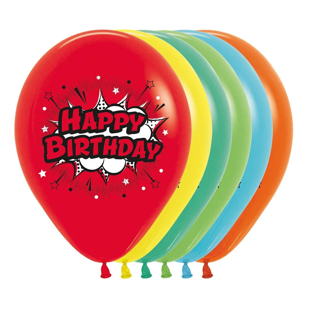 Printed Happy Bday Comic Fashion Assorted 2S 2C Latex Balloons, Semper ...