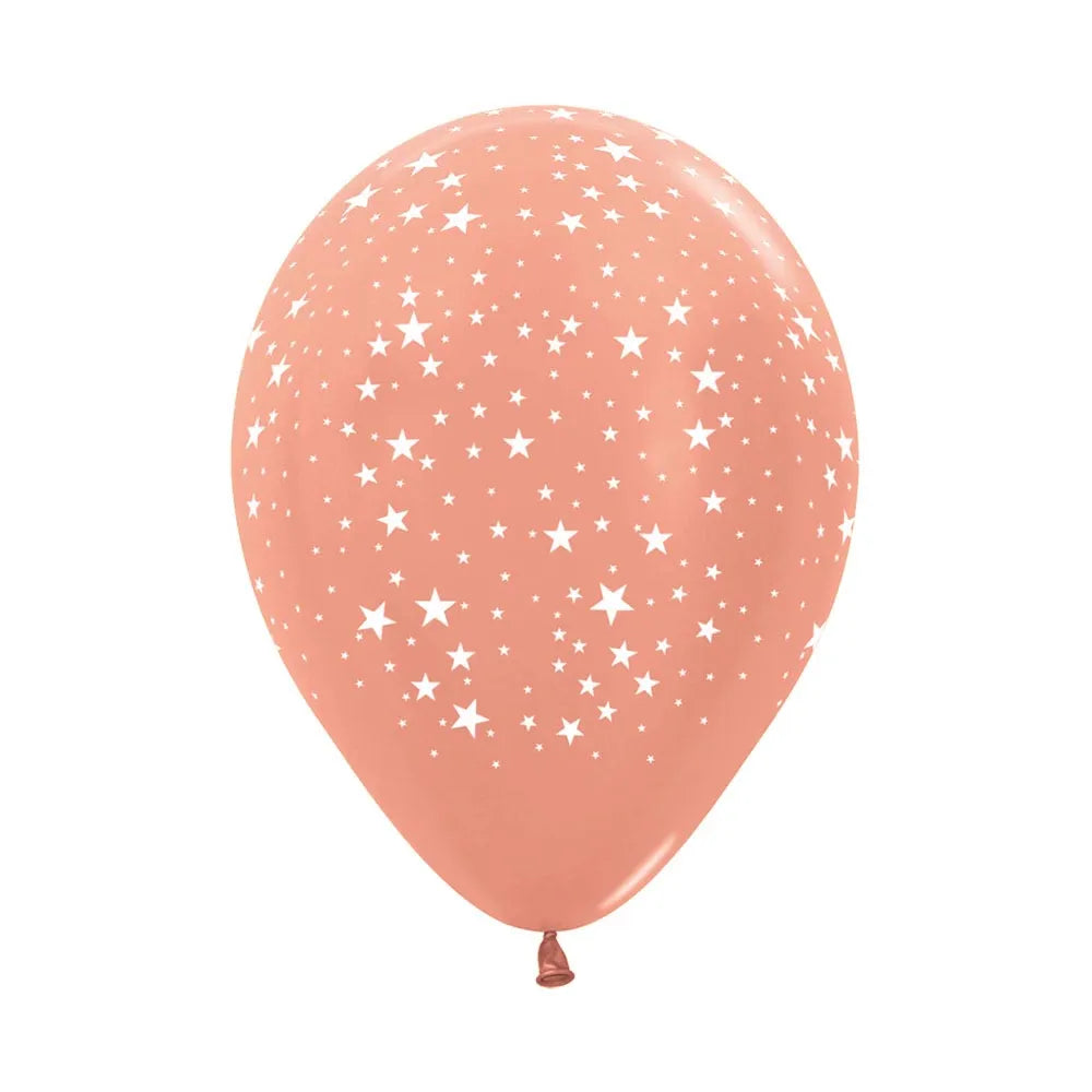 Printed Stars Metallic Rose Gold All Over Print Latex Balloons, Semper ...